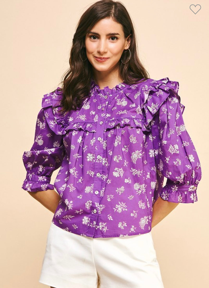 Purple Floral Ruffle Top – Chilton Avenue