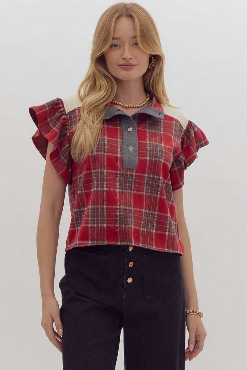 Red Plaid Henley Mock Neck – Chilton Avenue