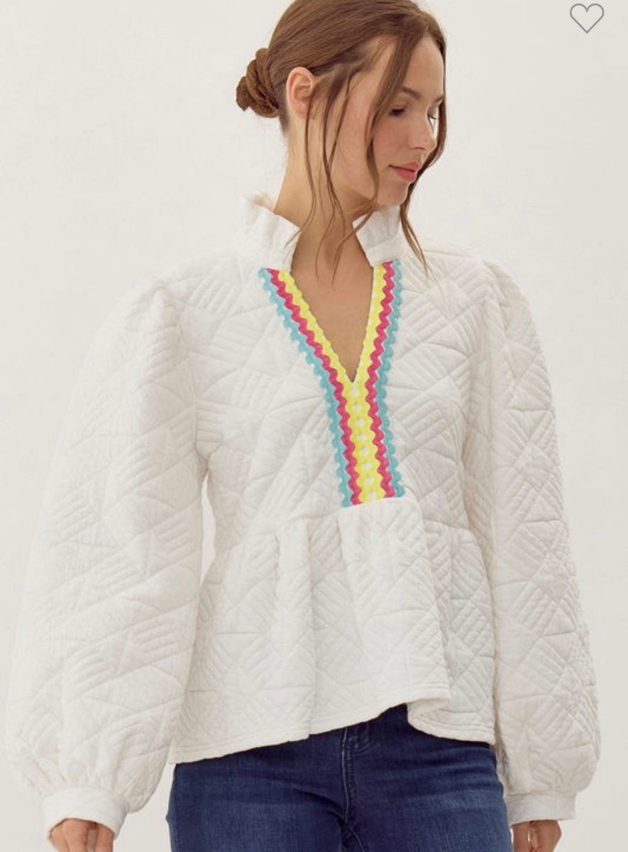 White Quilted Ric Rac Sweater – Chilton Avenue