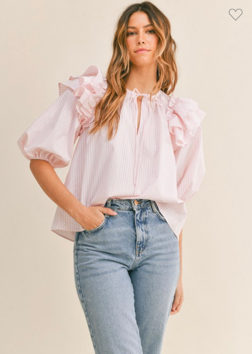 Pink Striped Ruffle Top – Chilton Avenue